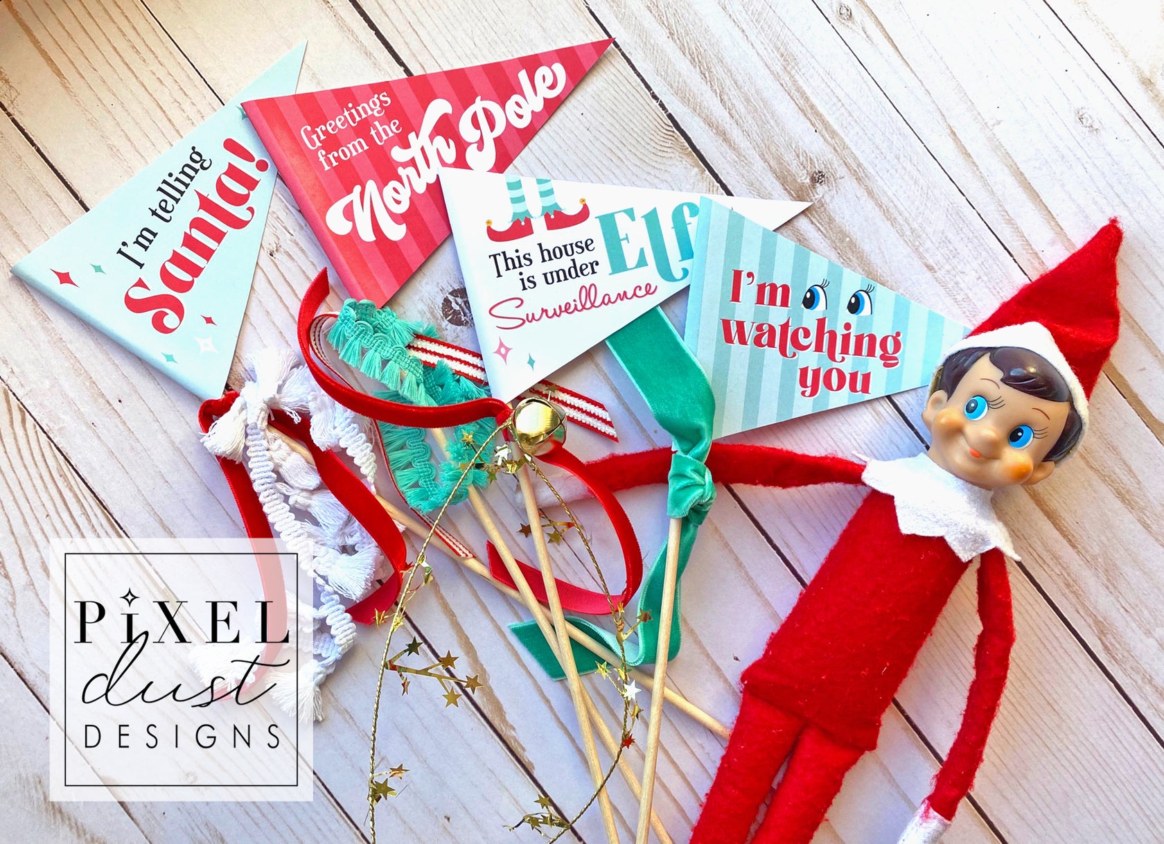 FULL SET of Elf on the Shelf Pennant Flags, Set of 16 Mini Pennant ...